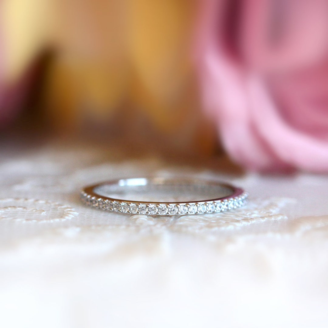 Minimalist Micro Pave Diamond Band 1.0mm Width Full Eternity Ring Tiny ...