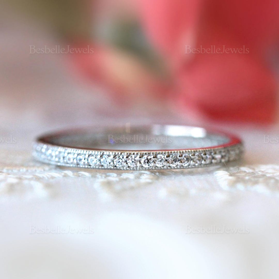 Dainty Milgrain Full Pave Eternity Band - Brilliant Micro Pave ...