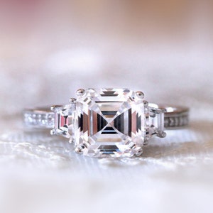 Three Stone Asscher Cut Diamond Ring Asscher Cut Engagement Ring Dainty ...