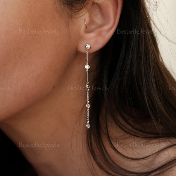 Cz Diamond By Yard Drop Chain Earrings Bezel Cz Diamond Drop Earrings Bridal Earrings Bridesmaid Earrings Valentine Gifts BE7208