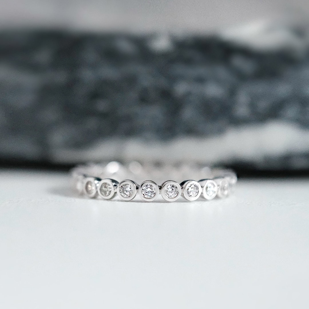 Bezel Set Eternity Ring Unique Bezel Wedding Band - Etsy