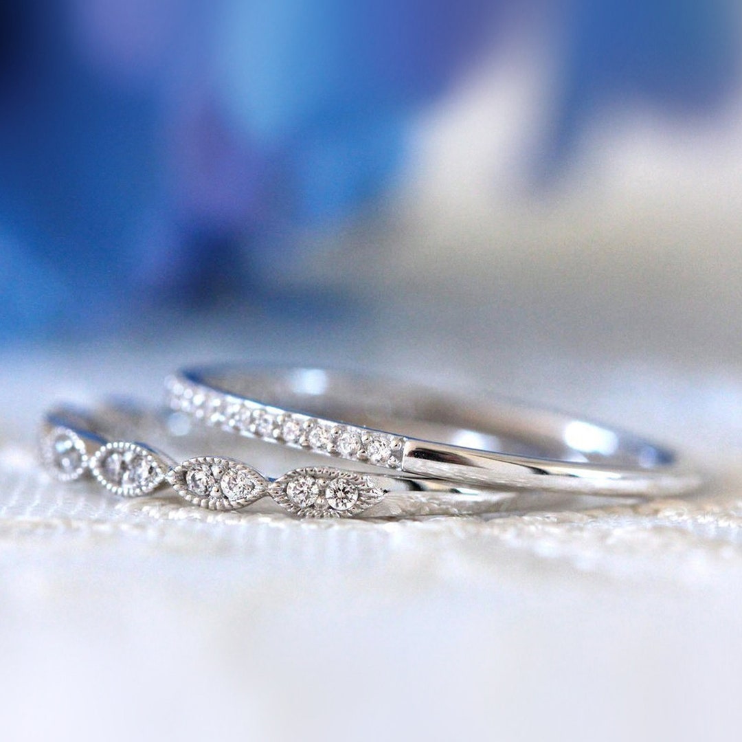 Minimalist Stackable Rings - Art Deco Stacking Band Set - Brilliant Cut ...