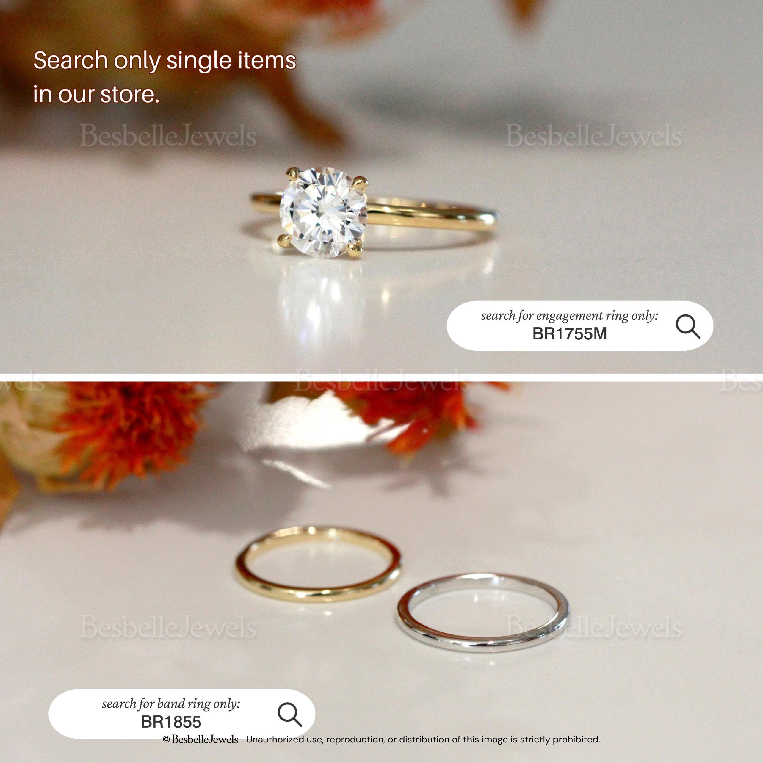 Round Solitaire Bridal Ring Set - Brilliant Cut Engagement Ring W/ 1 ...