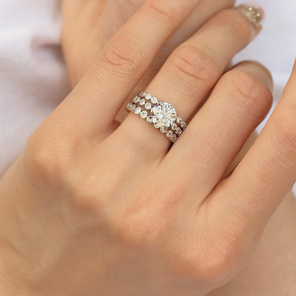 Bezel Ring Bridal Set Three Piece Wedding Ring Set Bezel - Etsy