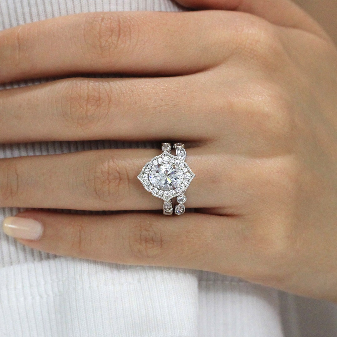 Vintage Floral Art Deco Bridal Set - Flora Statement Wedding Ring Set ...