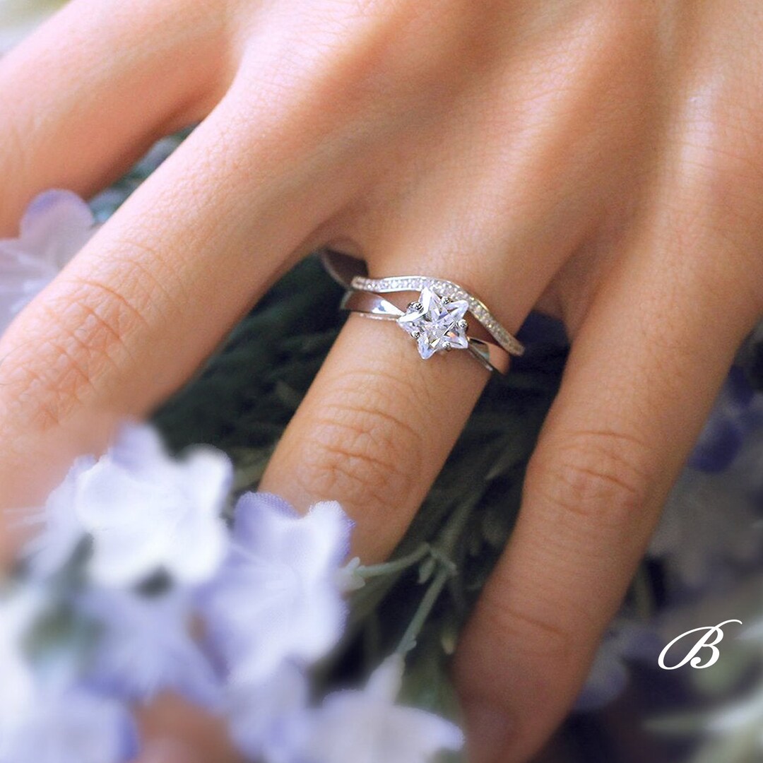 Solitaire Star Bridal Set Ring Star Cut Diamond Simulant - Etsy