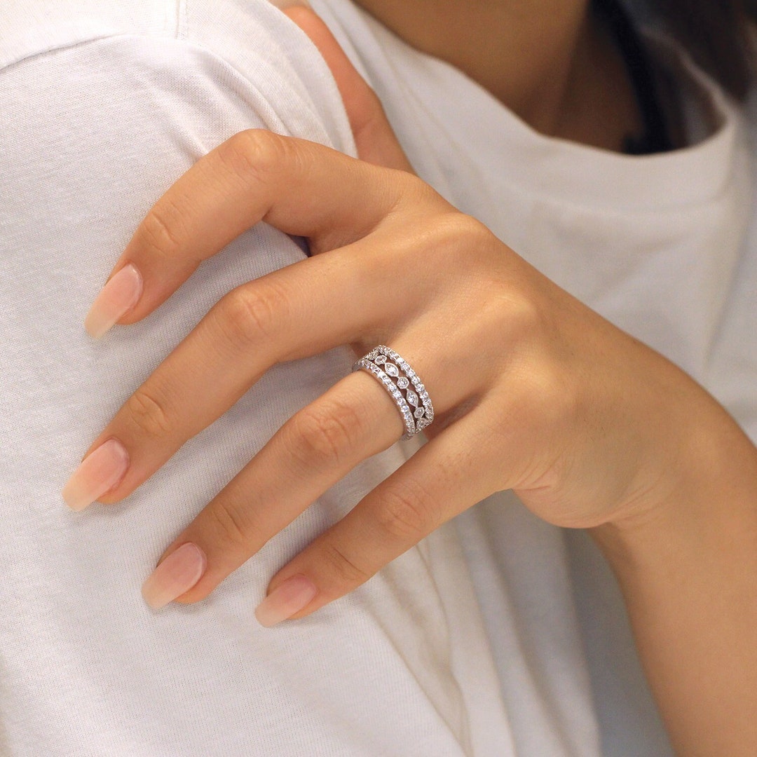 Stackable Geometric Diamond Rings Art Deco Eternity Ring Set Brilliant ...