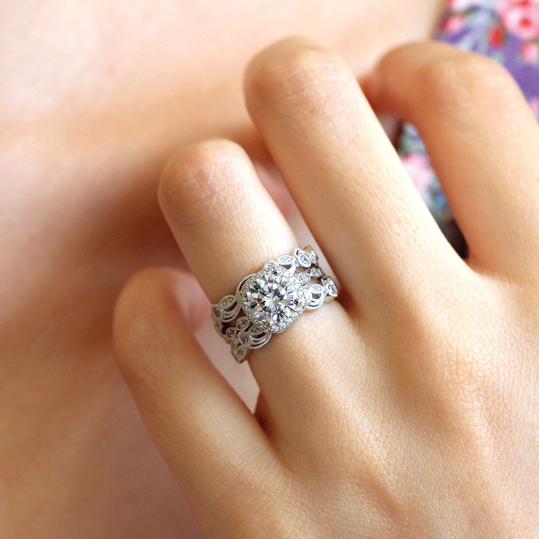 Nature Vintage Engagement Ring Set Three Ring Set Bundle Vintage ...