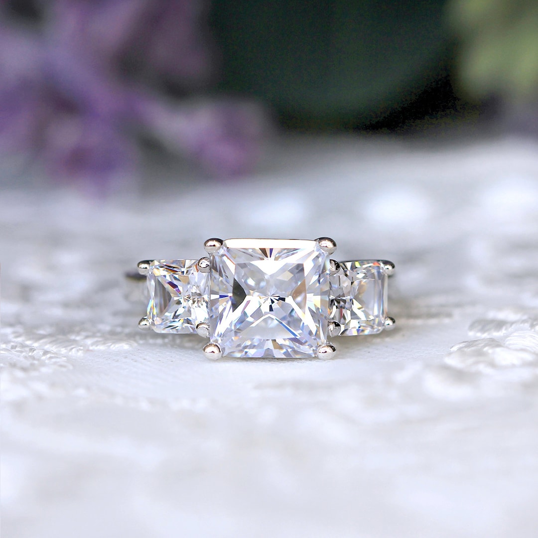 Square Three Stone Diamond Ring Three Stone Engagement Ring Princess ...