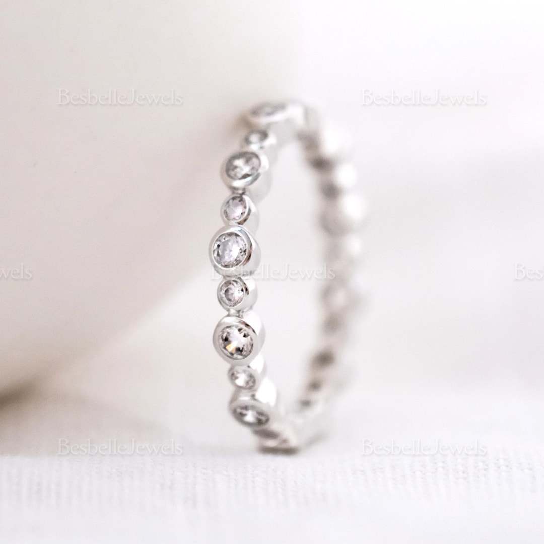 Bubble Bezel Eternity Ring - Stackable Ring Set - Round Brilliant Cut ...