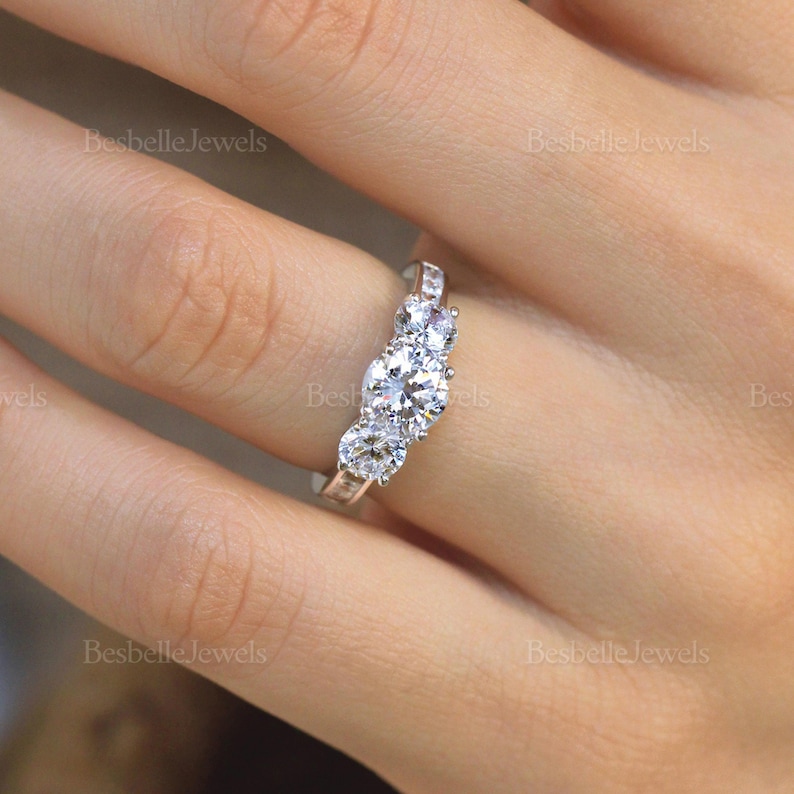 Three Stone Engagement Ring - Round Cut Three Stone Ring - Three Stone ...