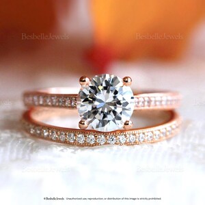 Milgrain Solitaire Bridal Ring Set - Vintage Style Engagement Ring Set ...
