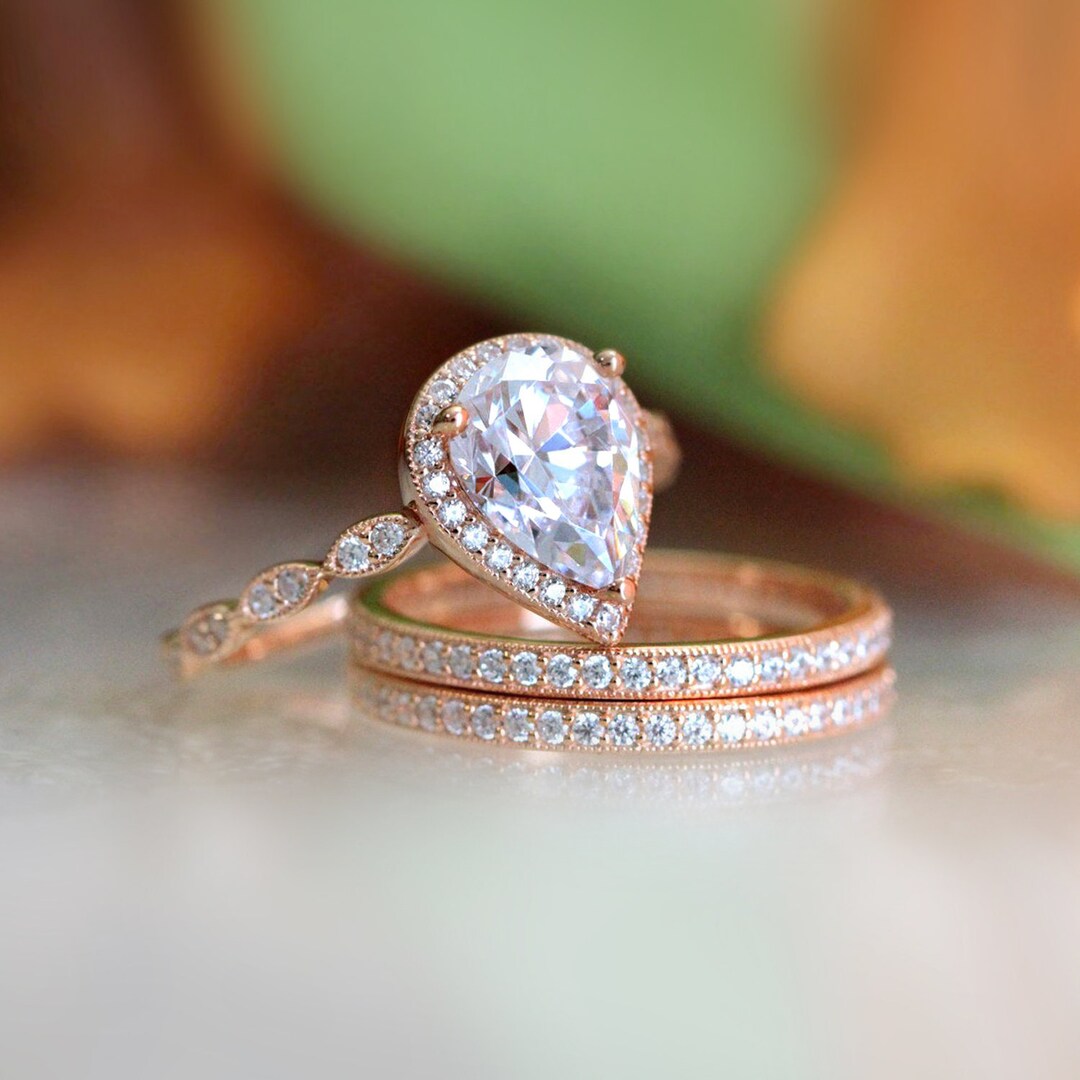 Pear Cut Bridal Set Three Piece Engagement Ring Set - Etsy