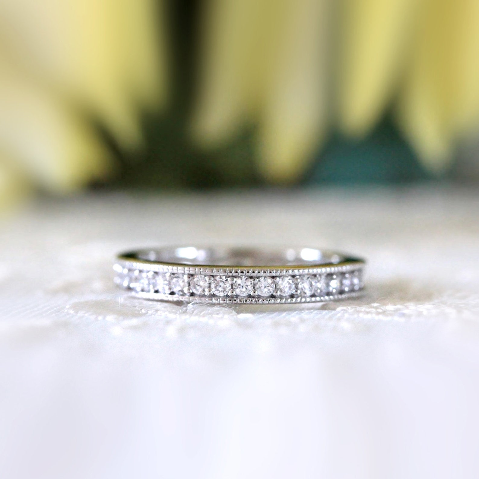 Stackable Milgrain Pave Set Eternity Ring Brilliant Cut - Etsy