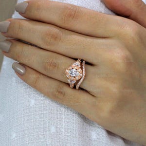 Vintage Art Deco Oval Halo Bridal Set / Oval Cut Half Moon Cut Ring ...