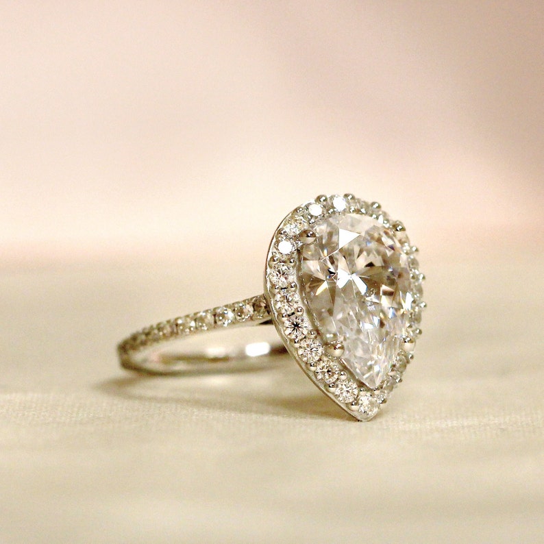 Maximalist Pear Halo Engagement Ring - Pear Cut Halo Ring - Tear Drop ...