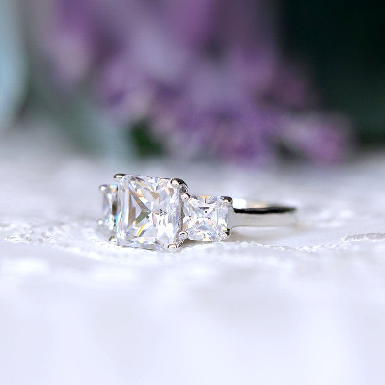 Square Three Stone Diamond Ring Three Stone Engagement Ring - Etsy