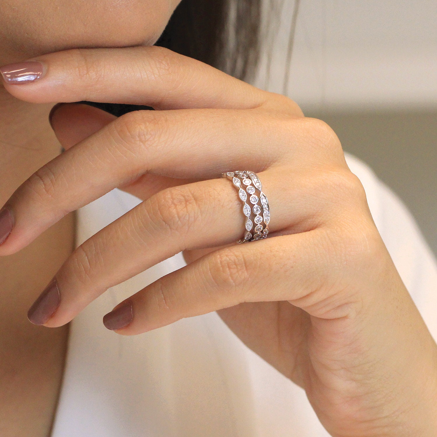 Vintage Style Ring Stack Set Art Deco Stackable Eternity - Etsy