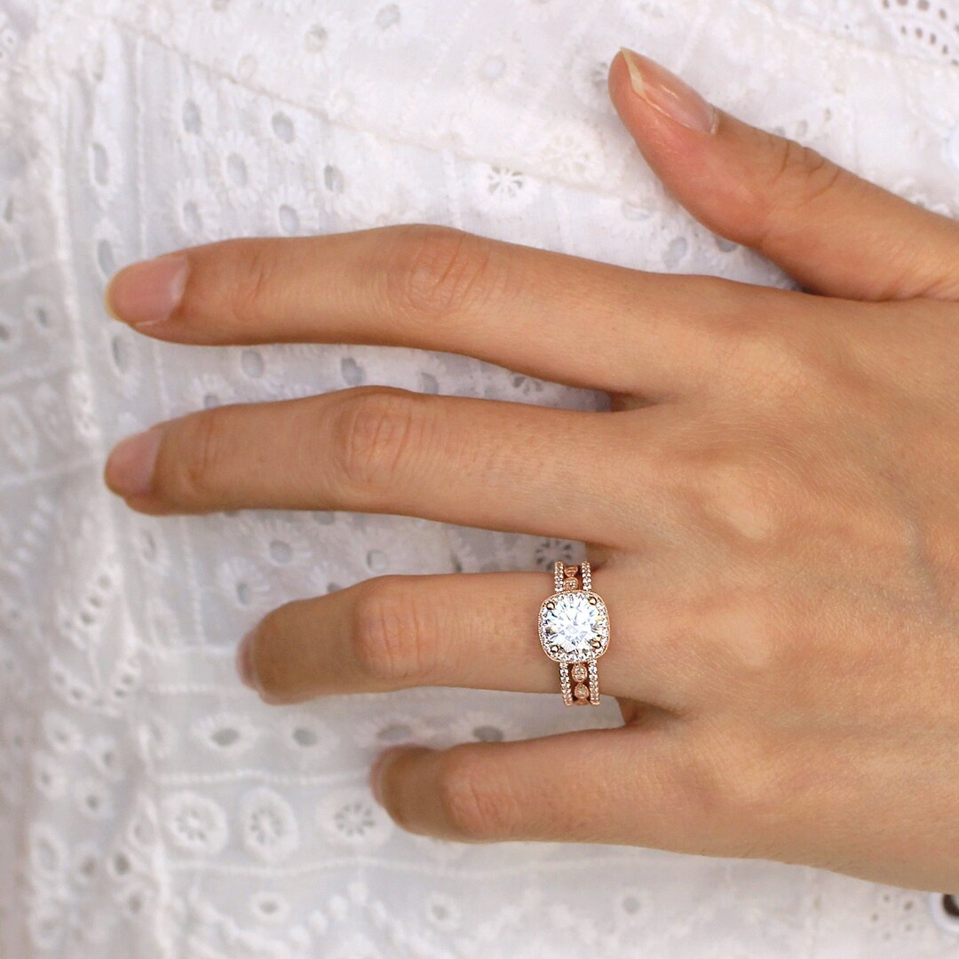 Vintage Bridal Ring Set - Three Piece Art Deco Ring Stack - Minimalist ...