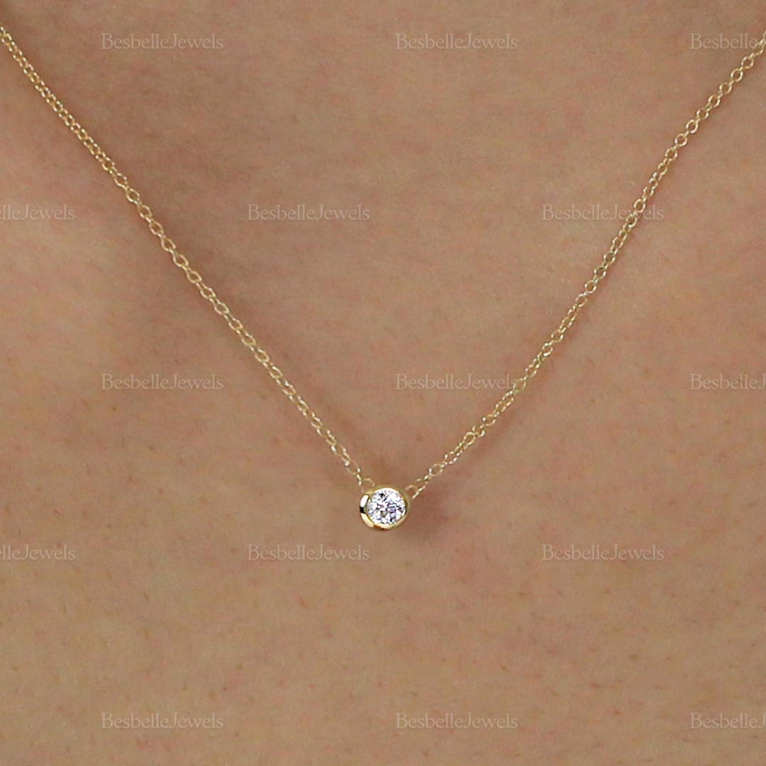 2.5mm, 3.0mm, 3.5mm Round Diamond Bezel Necklace Dainty Round Necklace ...