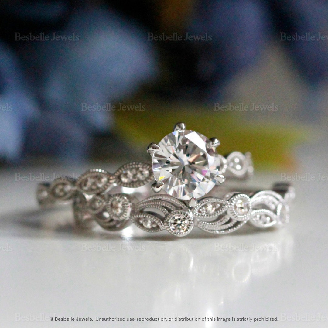 Anton Round Bridal Set Ring - Brilliant Round Cut Engagement Ring Set ...