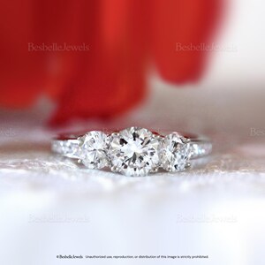 Three Stone Engagement Ring - Round Cut Three Stone Ring - Three Stone ...
