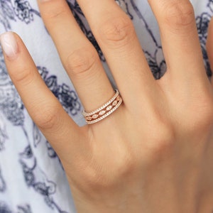 Dainty Three Piece Stackable Ring Set - Vintage Art Deco Eternity Ring ...