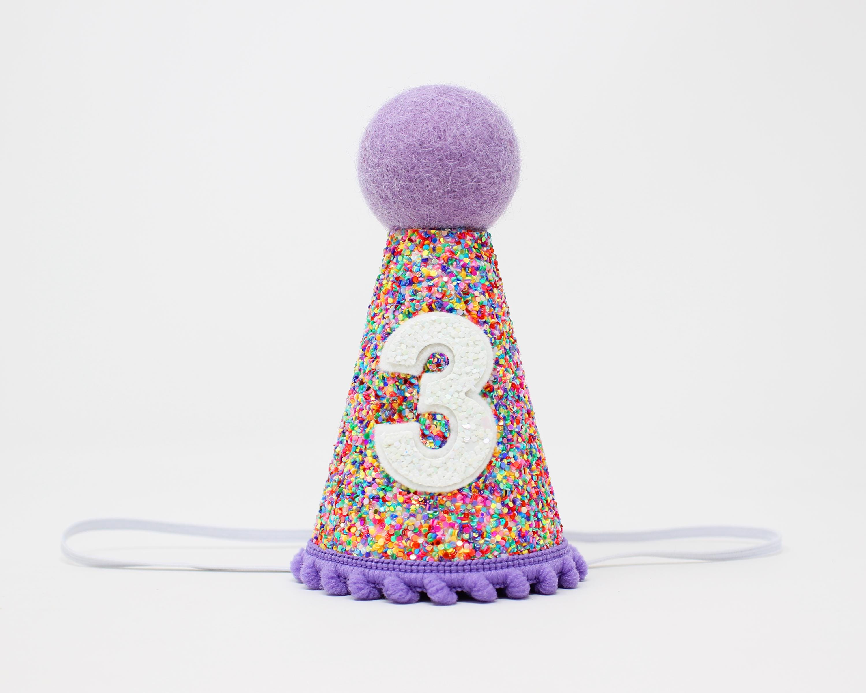 3rd Birthday Party Hat | Mosaic Glitter Hat + Choose Color + White ...