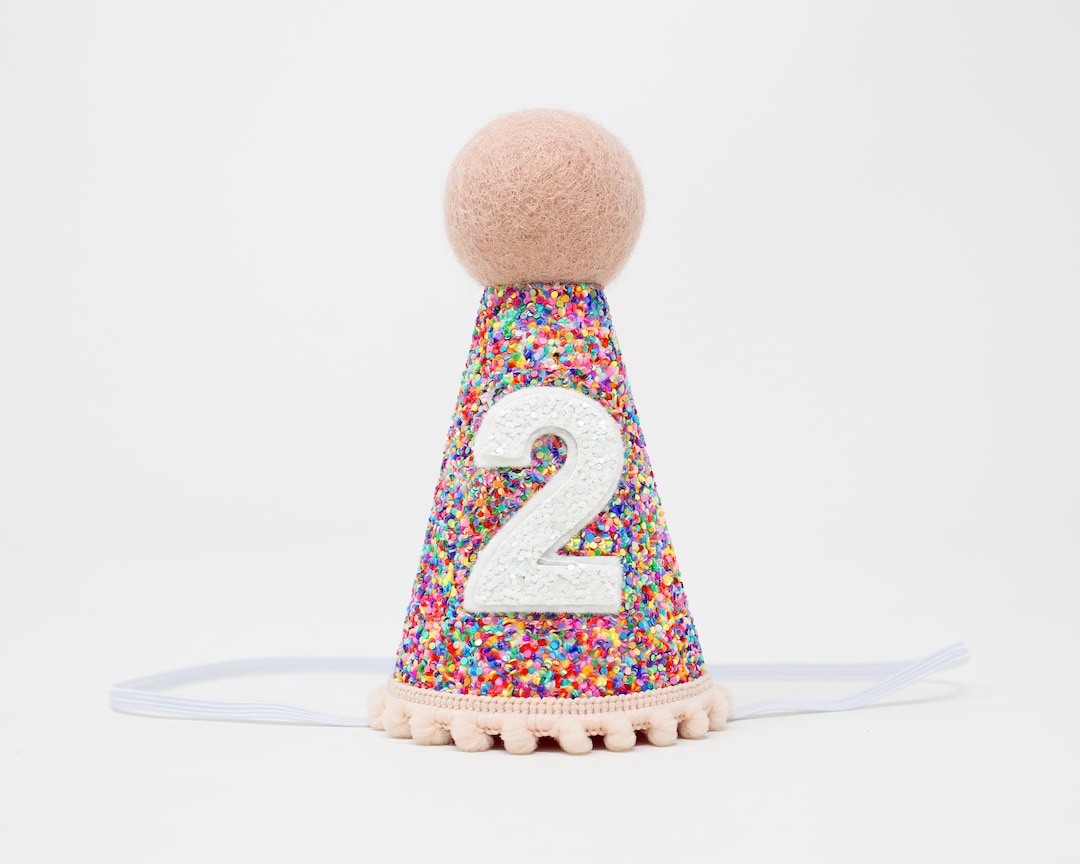 2nd Birthday Party Hat | Mosaic Glitter Hat + Choose Trim/top Color ...