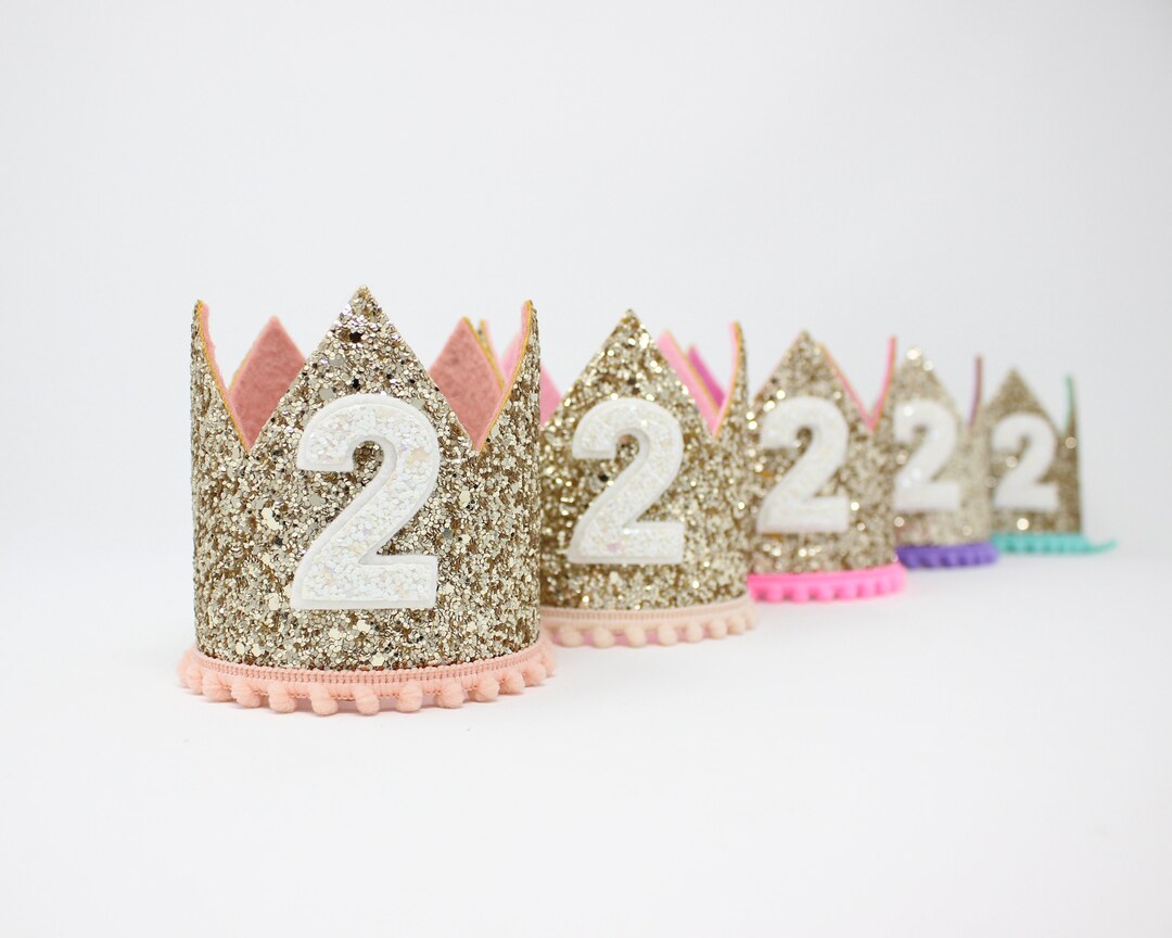 2nd Birthday Crown | Gold Glitter Crown + Choose Color + White Glitter ...