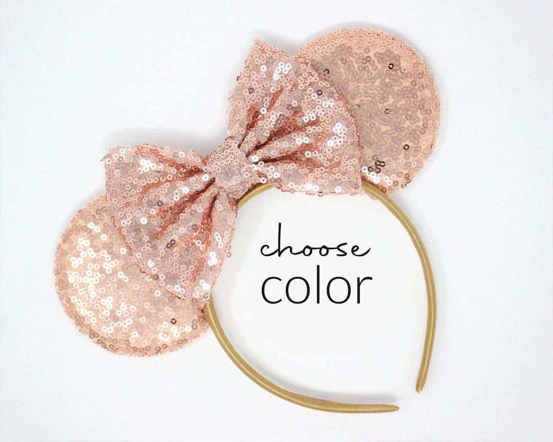 Rose Gold Sequin Mouse Ears Headband | Choose Bow Color - Etsy
