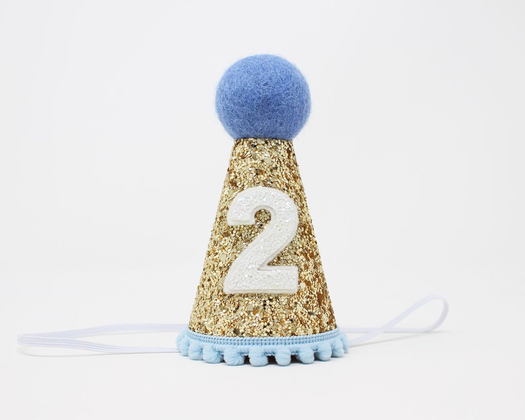 2nd Birthday Party Hat | Gold Glitter Hat + Choose Trim/top Color ...
