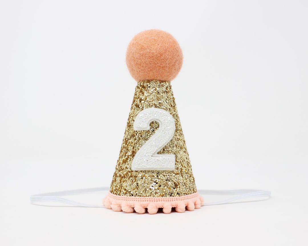 2nd Birthday Party Hat | Gold Glitter Hat + Choose Trim/top Color ...