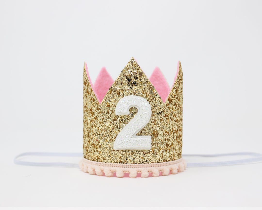2nd Birthday Crown | Gold Glitter Crown + Choose Color + White Glitter ...