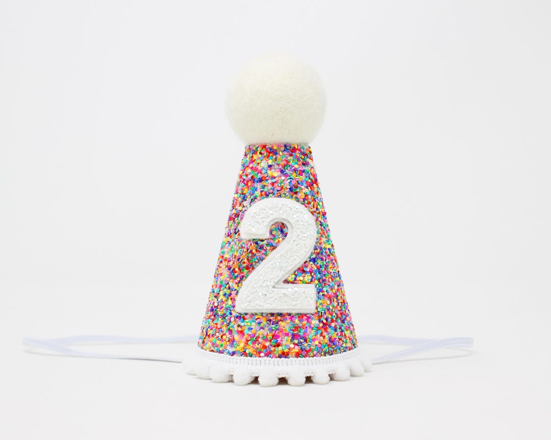 2nd Birthday Party Hat | Mosaic Glitter Hat + Choose Color + White ...