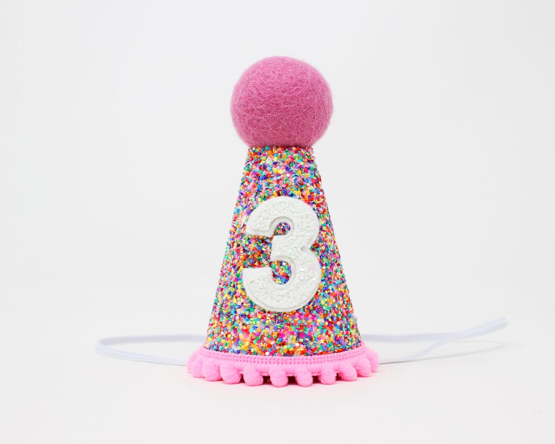 3rd Birthday Party Hat | Mosaic Glitter Hat + Choose Color + White ...