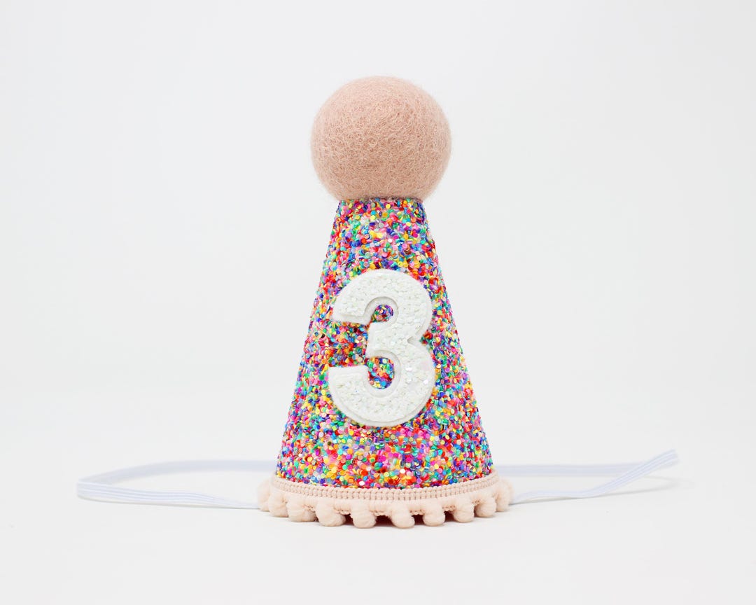 3rd Birthday Party Hat | Mosaic Glitter Hat + Choose Color + White ...