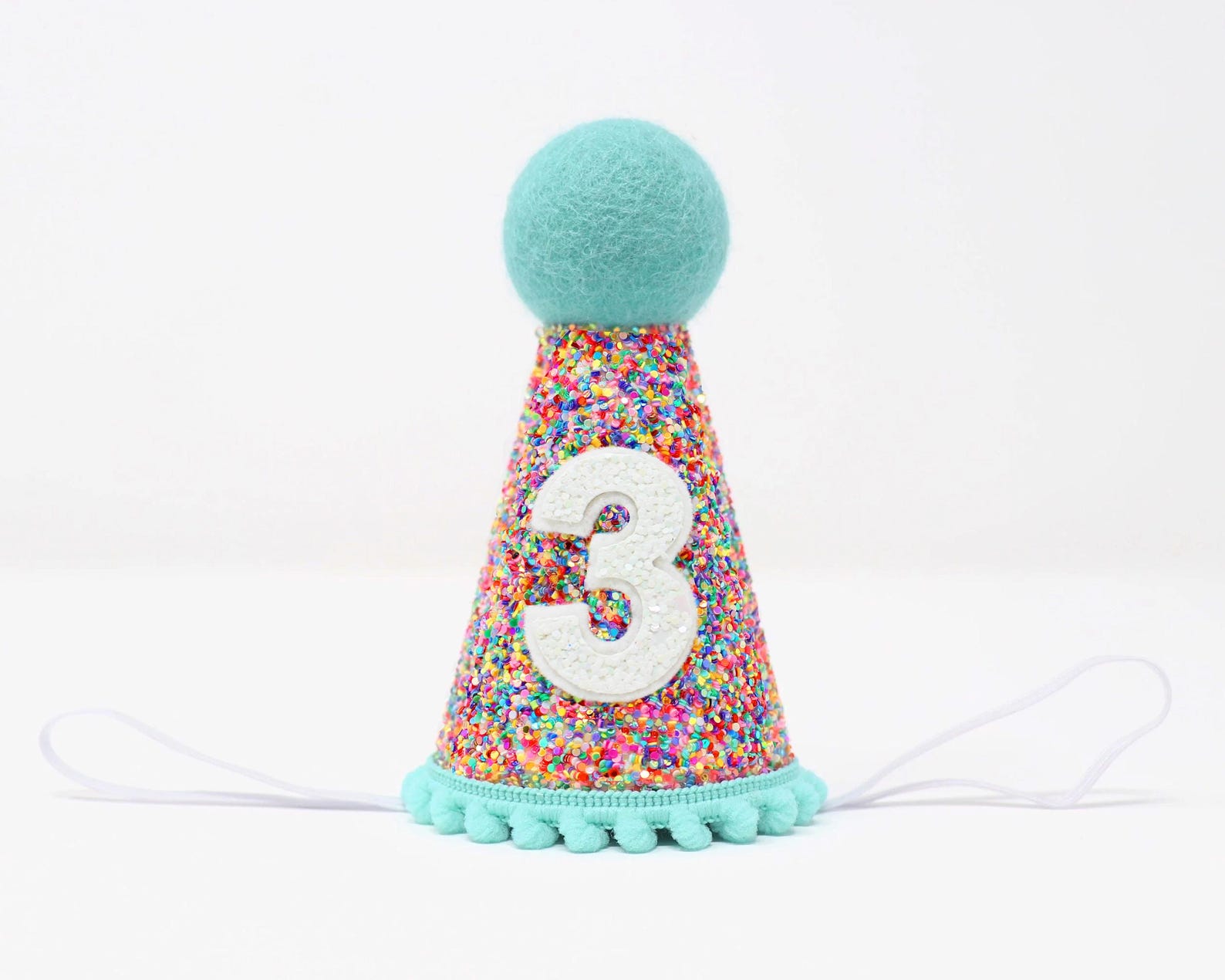 3rd Birthday Party Hat | Mosaic Glitter Hat + Choose Color + White ...