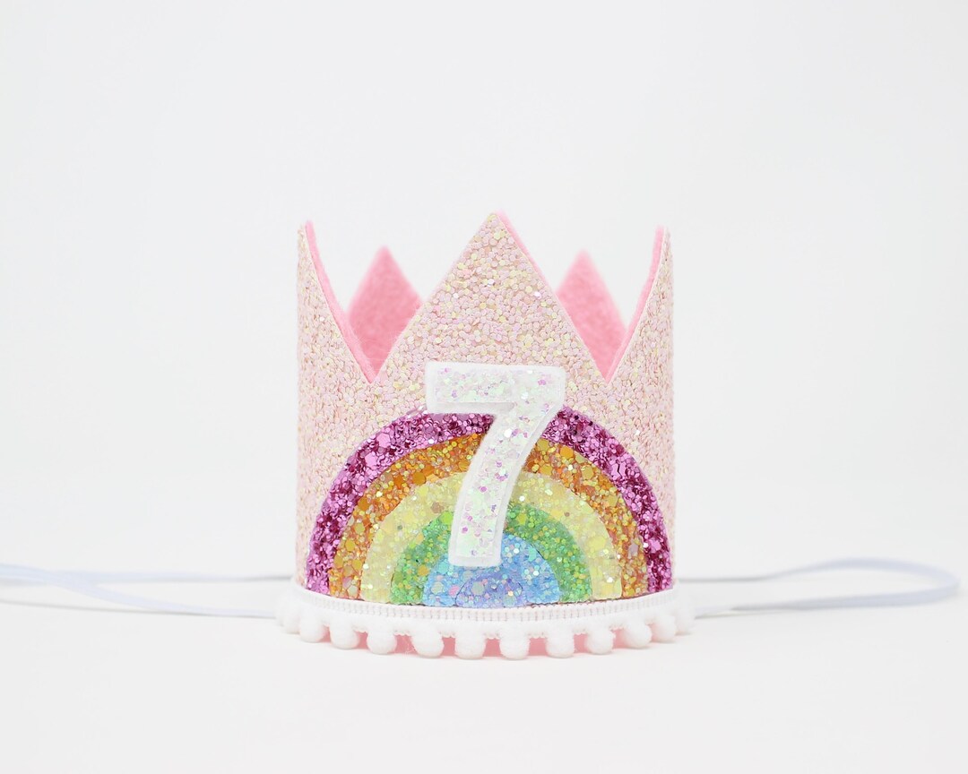 7th Birthday Crown | Pastel Rainbow Birthday Girl Hat | Baby Pink ...
