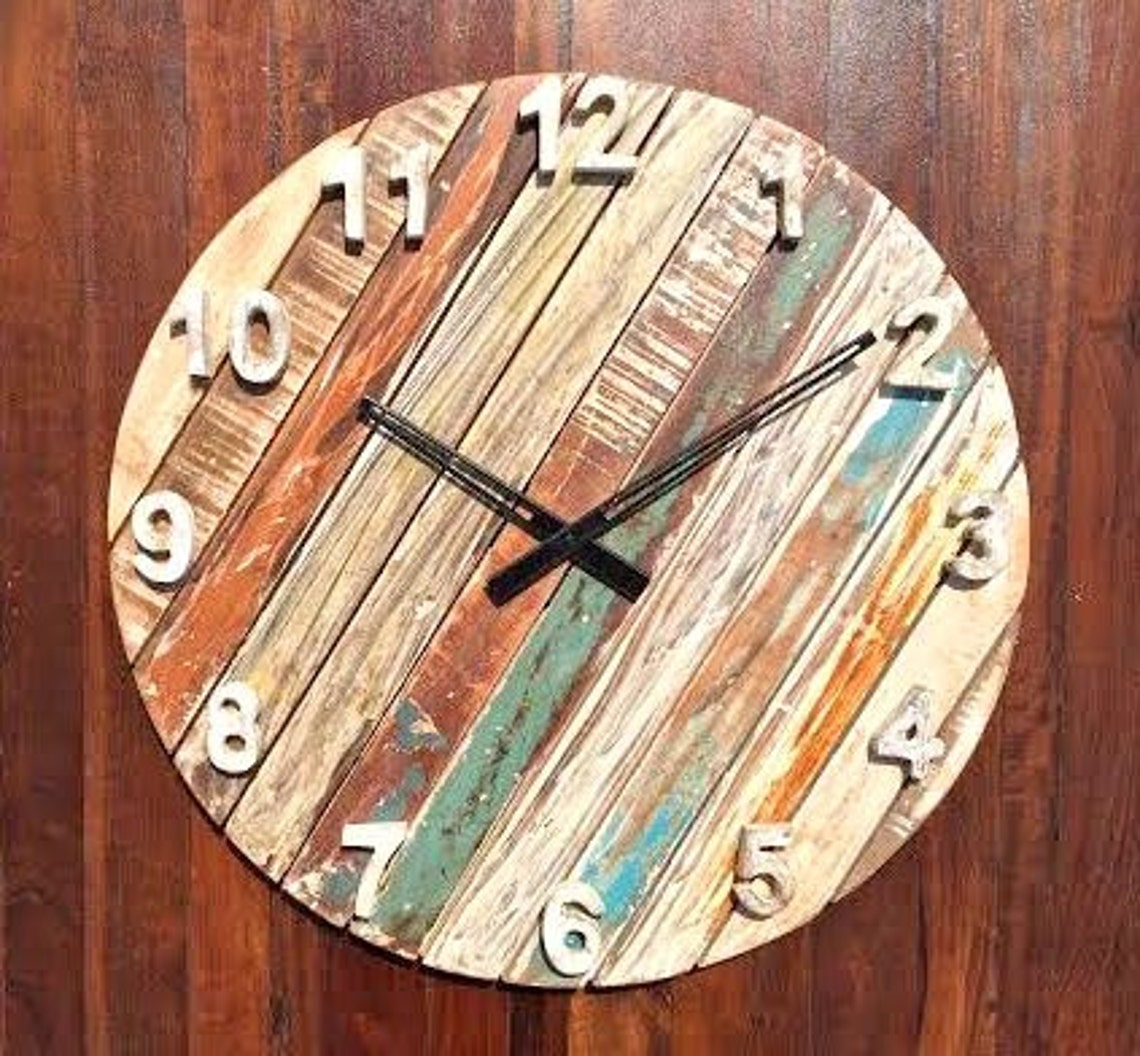 Rustic & Antique Round Wall Clock of Reclaimed Wood Lime - Etsy