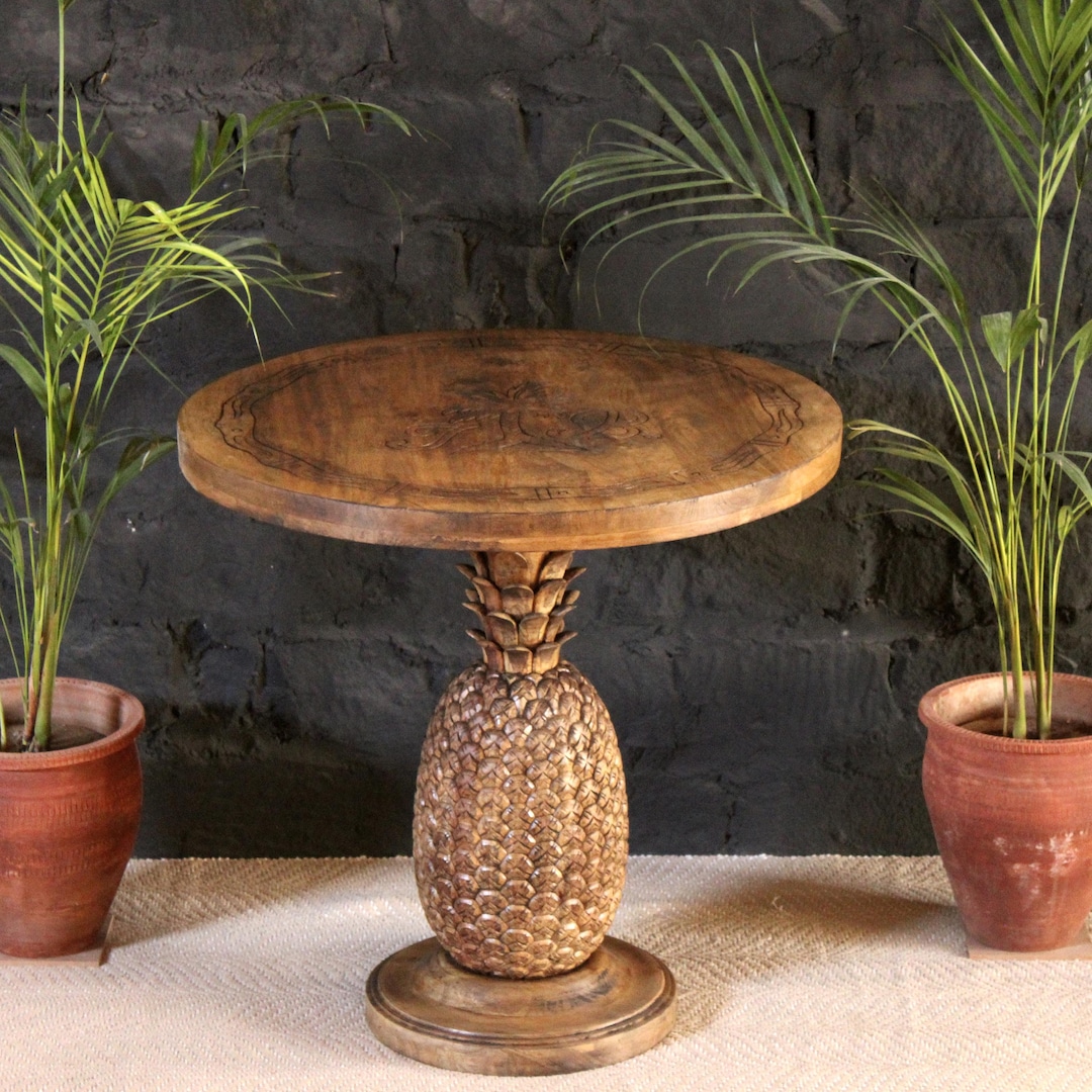 Rustic Wooden Two Seater Dining Table | Pineapple Shaped Base ...