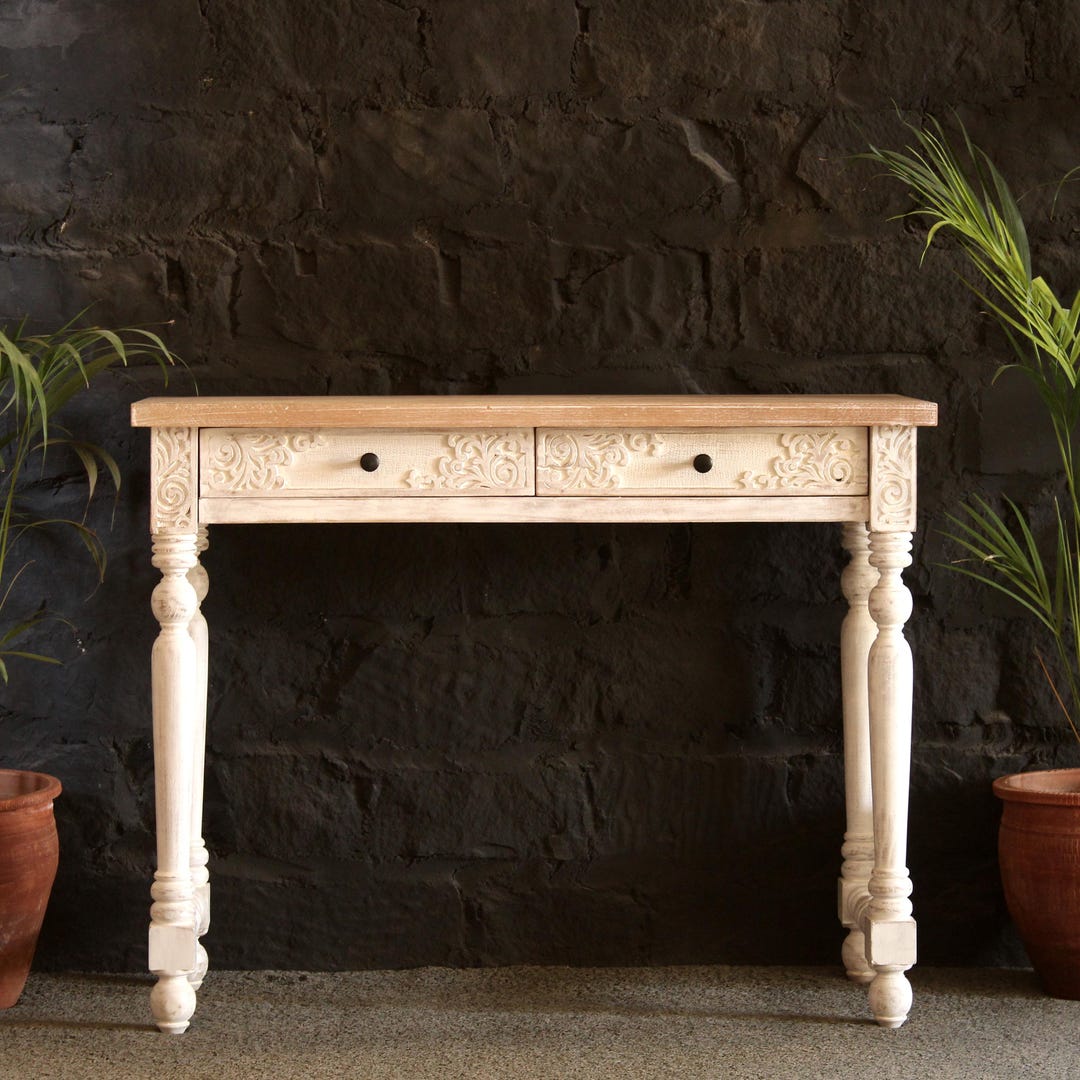 Wooden Study Table | Antique Study Table | Two Tone Hand Carved Study ...