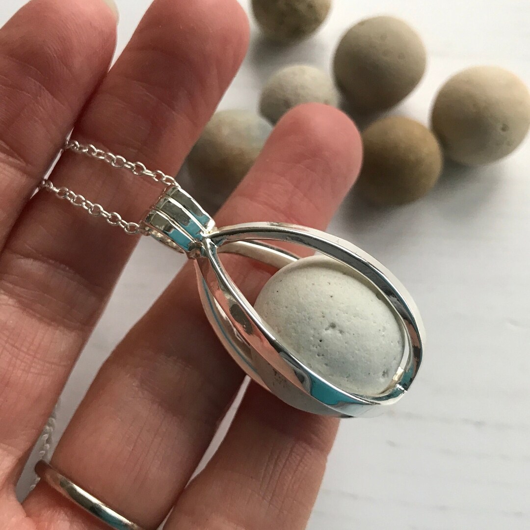 Seaham Sea Clay Marble Necklace in Silver Plated Pendant, Openable Cage ...