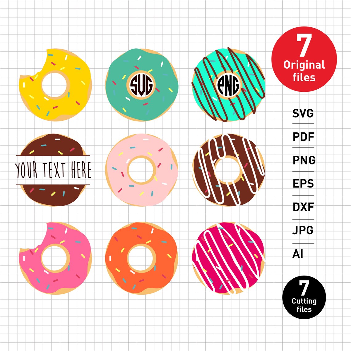 SVG Pdf Png Eps Dxf Jpeg Ai L Donut Cut File Bundle | Etsy