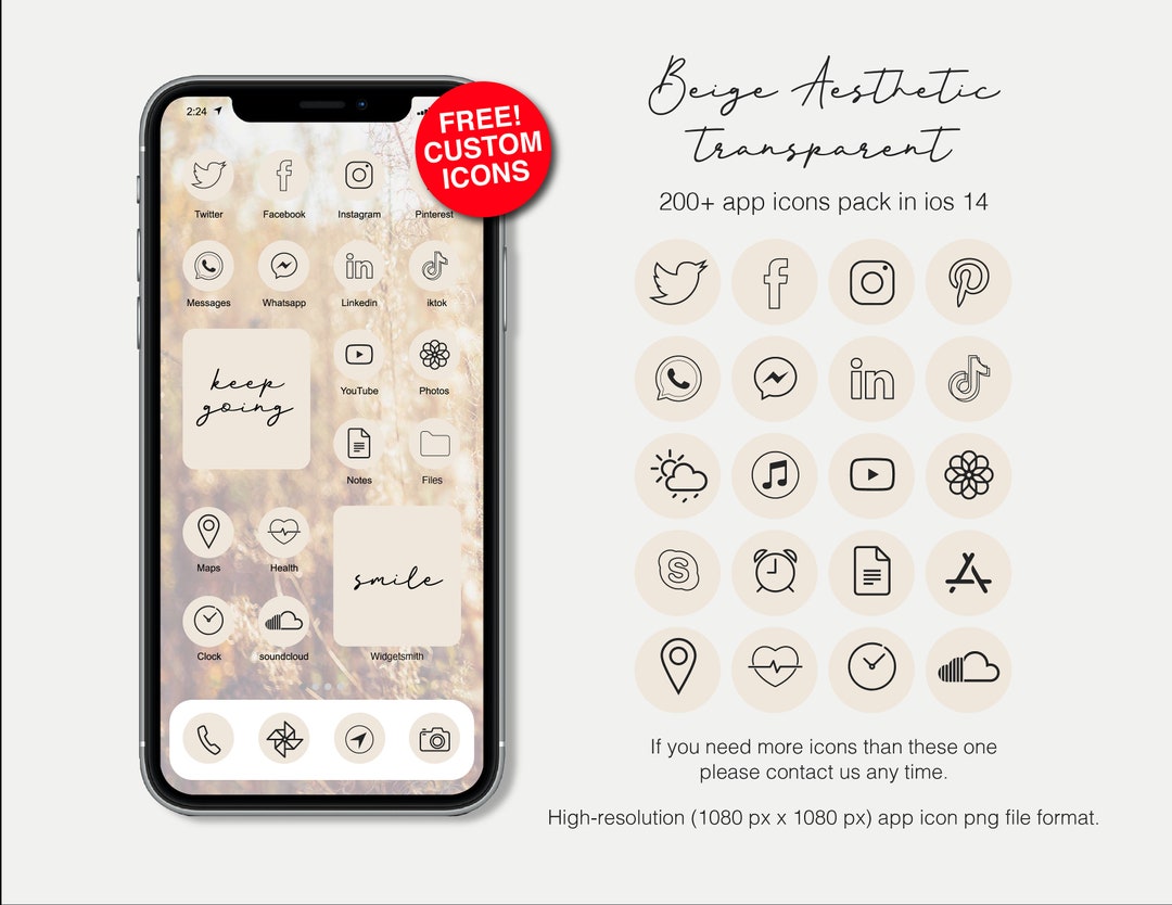 Neutral Beige Tone Aesthetic Transparent App Icons Pack for IOS 14 L ...