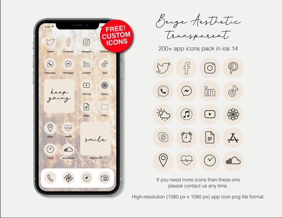 Neutral Beige Tone Aesthetic Transparent App Icons Pack for | Etsy