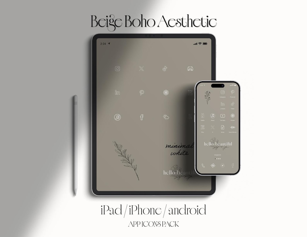 Beige Boho iPad Wallpaper: Cream Tone App Icons, Widgets (digital ...