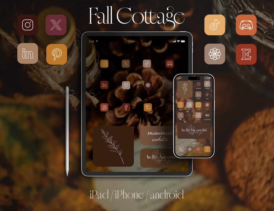 Fall Cottage App Icon Pack: White Icons & Widgets (digital Download ...