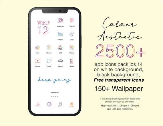 2500 Colour Aesthetic Icons on White Background L Black | Etsy