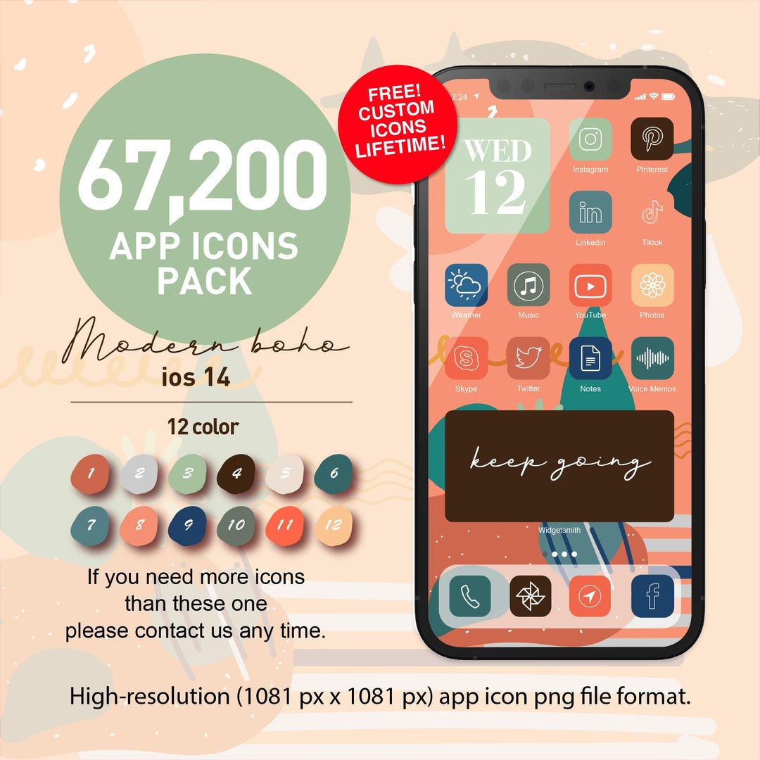 Boho App Icons: 67,200+ Earth Tone Ios & Android Theme (digital ...